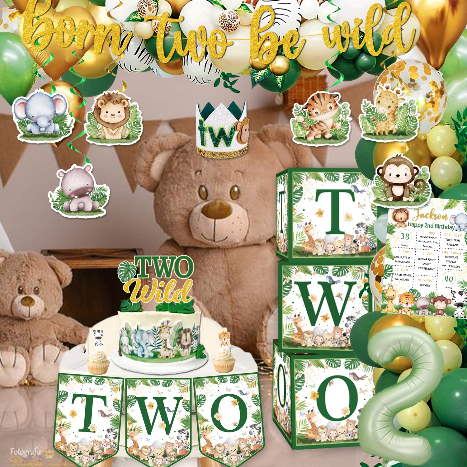 Cocomigo Two Wild Birthday Decorations Boy Two Safari Baby Shower Decorations Two Year Old Birthday Decorations 2 Year Old Birthday Decorations Boy Jungle Safari Animal 2nd Birthday Decorations