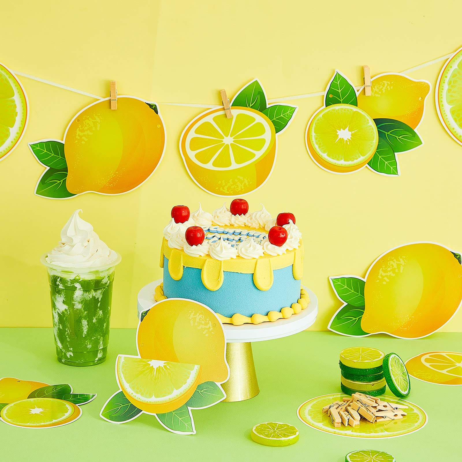 4 Pcs Lemon Banner Citrus Lemonade Party Sign Lemon Party Decorations Yellow Lime Birthday Decorations for Boy Girl Baby Kids DIY First Bday Bridal Kitchen Shower Theme Decor
