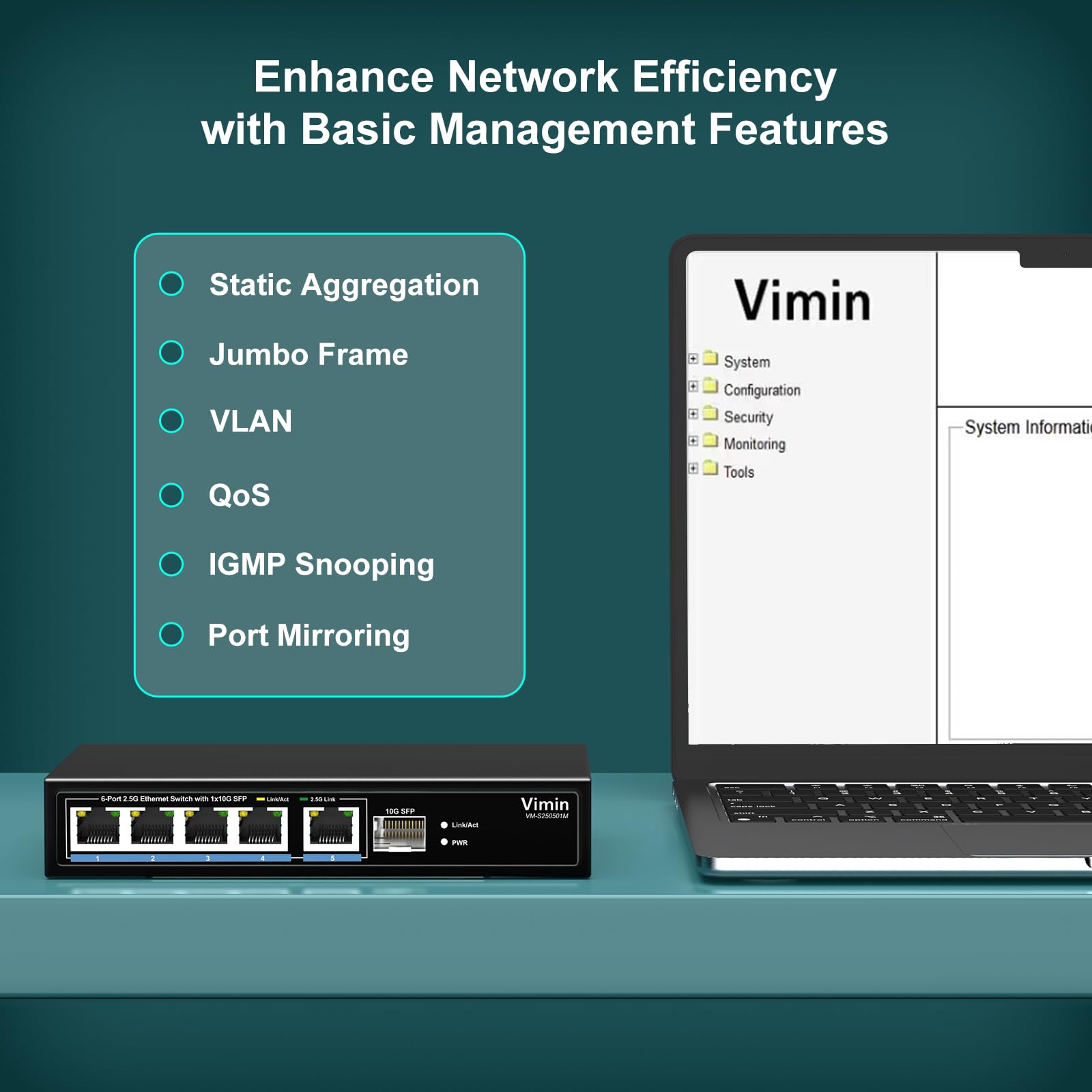 5 Port Gigabit Ethernet Switch Unmanaged,VIMIN Network Ethernet Splitter, Desktop or Wall Mount, Fanless, Plug and Play,Metal casing, Mini Body.VM-GS0500