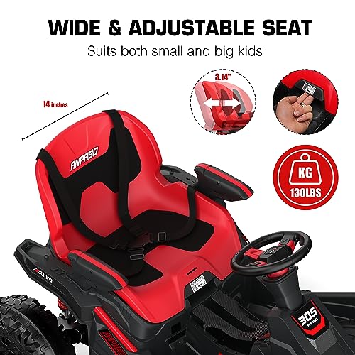 ANPABO 24V 4x4 Ride On Toy for Big Kids, 4x75W 4.5MPH Ride On Car w/Parent Remote, Wide Adjustable Seat, Headlights, Metal Frame, 4 Shock Absorbers, 4 Wheeler Quad for Kids 3-12, Red