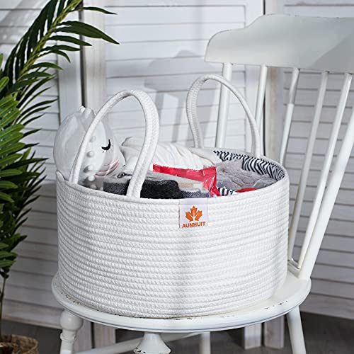 Large Baby Diaper Caddy Organizer 15"X7.4" Round Hanging Nursery Storage Bin Portable Changing Table/Car Travel Tote Bag Removable Inserts Newborn Registry Boy Girl Shower Rope Basket