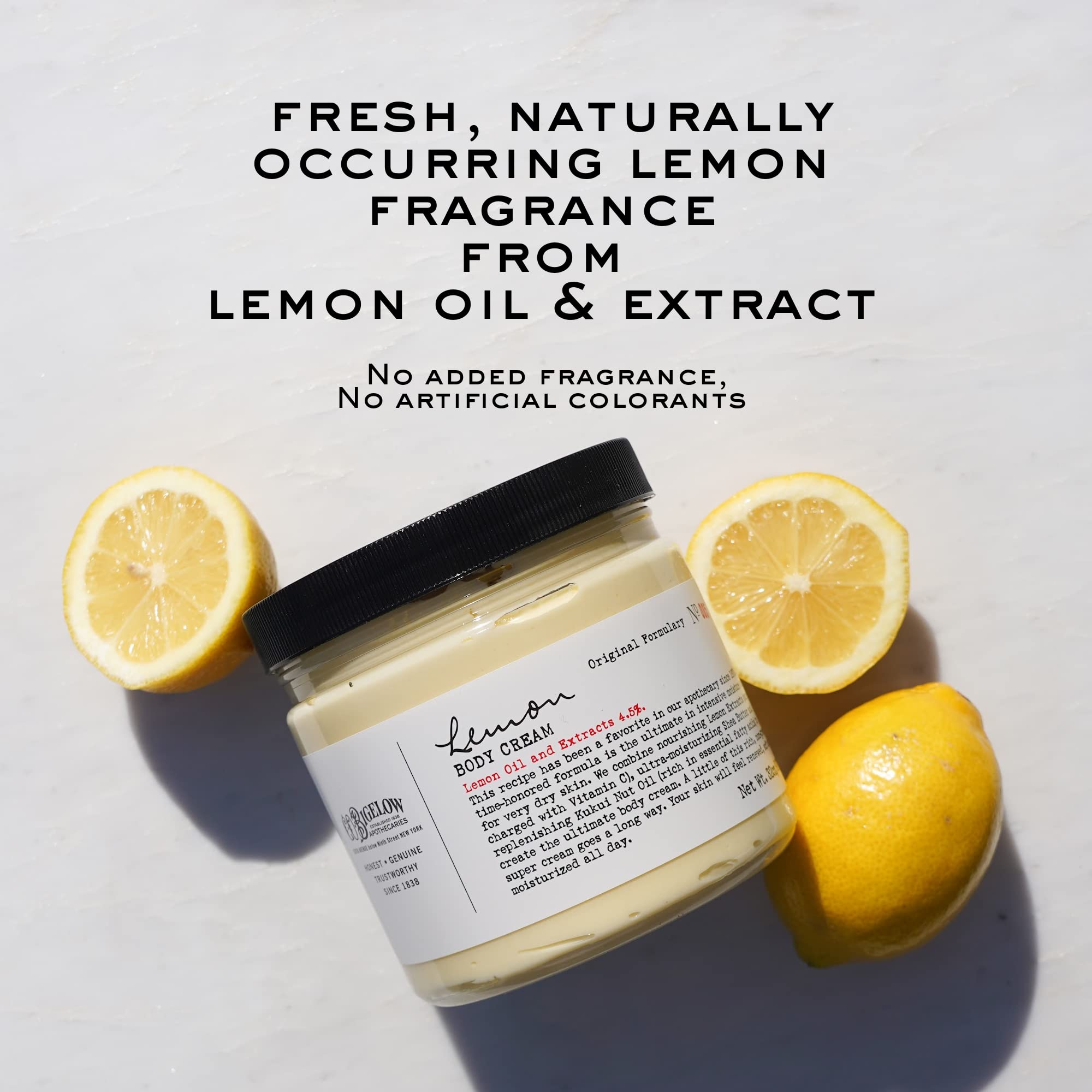 C.O. Bigelow Lemon Body Cream, Moisturizing Body Cream with Shea Butter, Kukui Nut Oil, Lemon Oil and Extracts for Dry Skin, 8 oz.