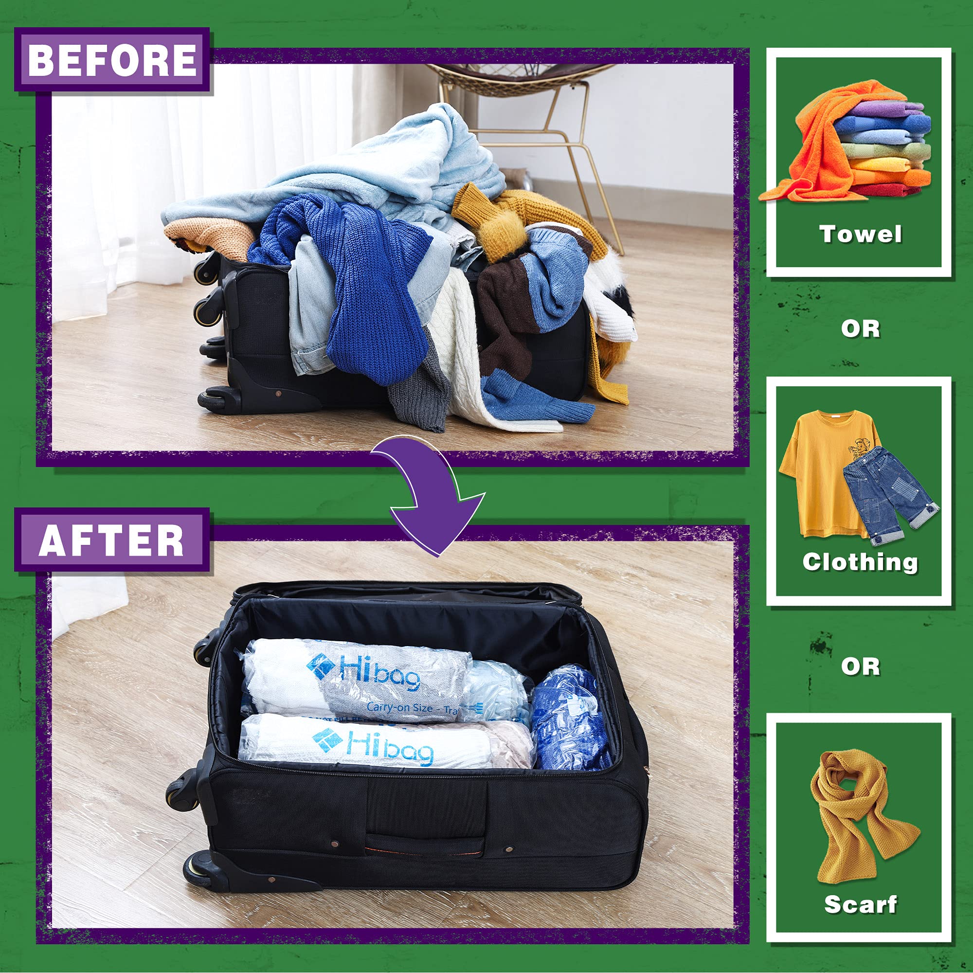 Compression Bags for Travel, Roll Up Space Saver Bags for Backpack, Luggage and Suitcase (16)