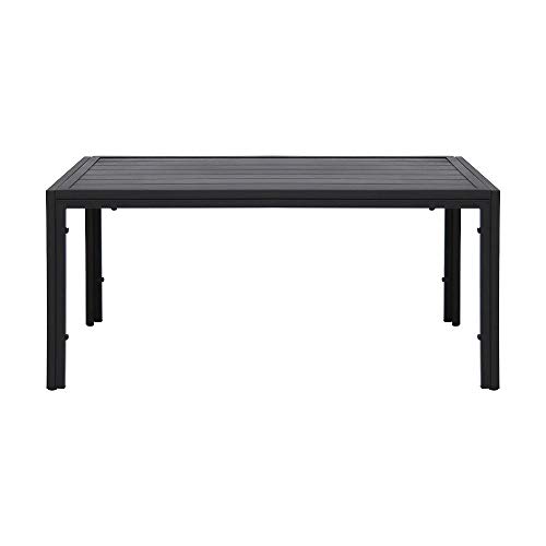ABBLE Outdoor Coffee Table Steel Slat Black Coffee Table Indoor Outdoor Rectangle Patio Coffee Table for Living Room Café Courtyard Poolside Backyard (Black)