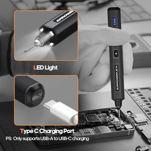 AM ARROWMAX Electric Screwdriver, Cordless Precision Screwdriver Set with 28 Magnetic Precision Bits, Rechargeable Portable Repair Tool Kit for Electronics Laptops Glasses Clocks (SES MINI) Black