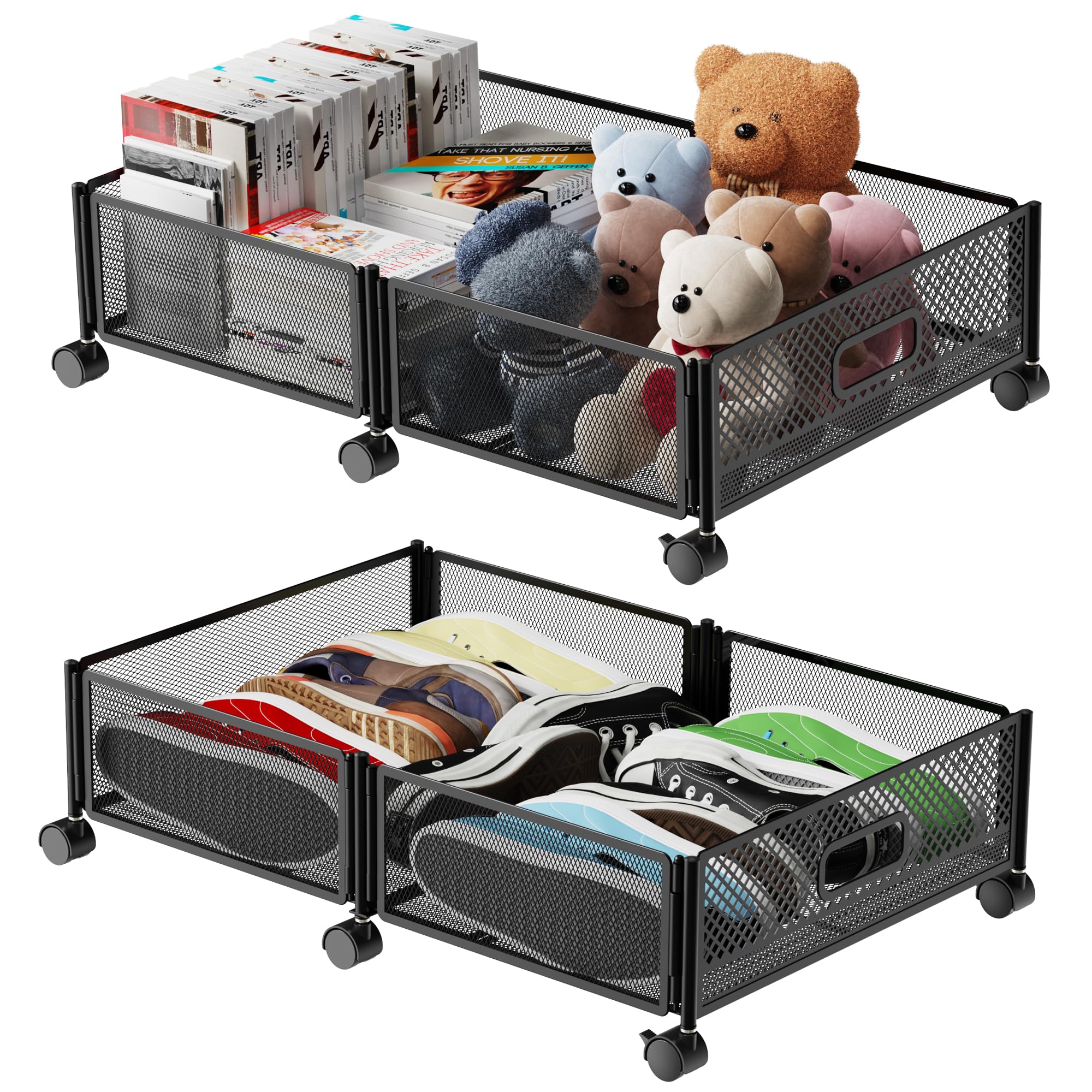 Under Bed Shoe Storage Organizer Underbed Storage Containers with Wheels Under Bed Drawers on Wheels Rolling Underbed Storage Shoe Box Dorm Room Bedroom Storage for Clothing Shoes Blanket Crib Book