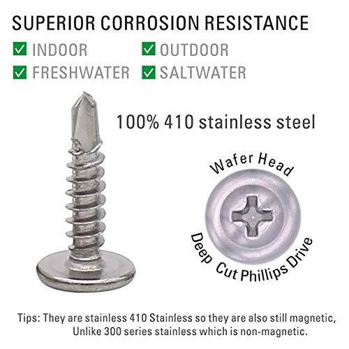 L-A #8 x 1-1/4" 410 Stainless Steel Wafer Head Phillips Self Drilling Screws Sheet Metal Tek Screws, Modified Truss Head Self Driller (50 Pcs;4.2 x 32mm)