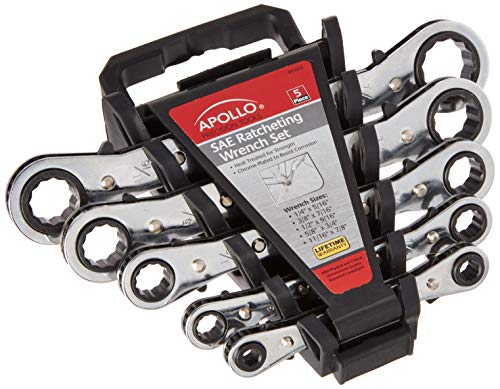 Apollo Tools DT1212 SAE Ratcheting Wrench Set, 5-Piece, Black