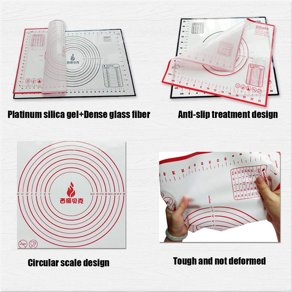 3 Pcs Nonstick Silicone Pastry Mat Large Dough Rolling Mat Extra Thick,Baking Mat Toaster Oven With Cut Dough Knife - 3 Size - 24'' x 32'', 16'' x 24'', 10'' x 11''