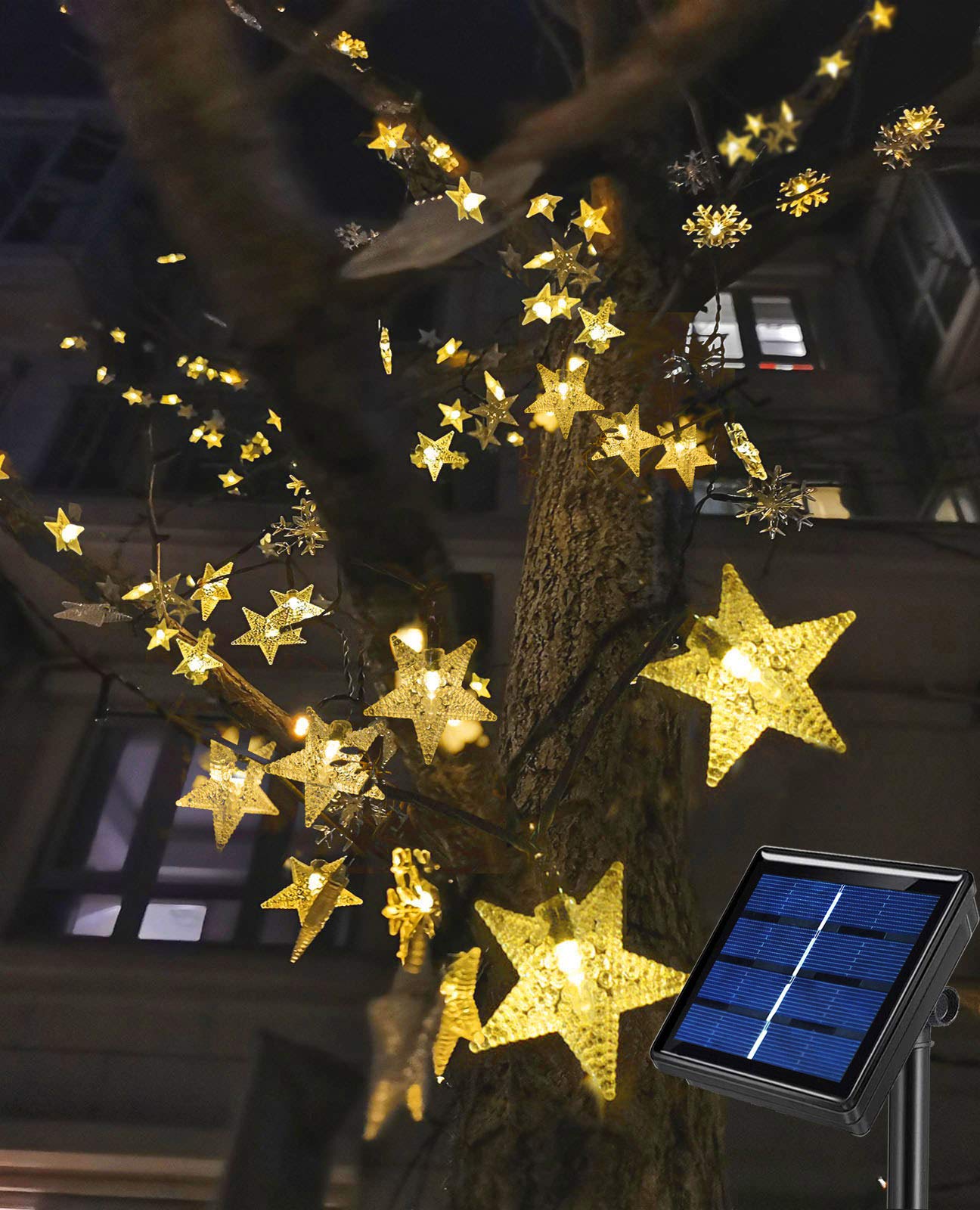 Abkshine 50ft 120 LED Solar Star Fairy Lights, Outdoor Decorative Solar String Lights, Waterproof Ambiance Lighting for Patio Deck,Camper,Gazebo,Girls Themed Room,Garden,Porch,Bush Decor,Warm White