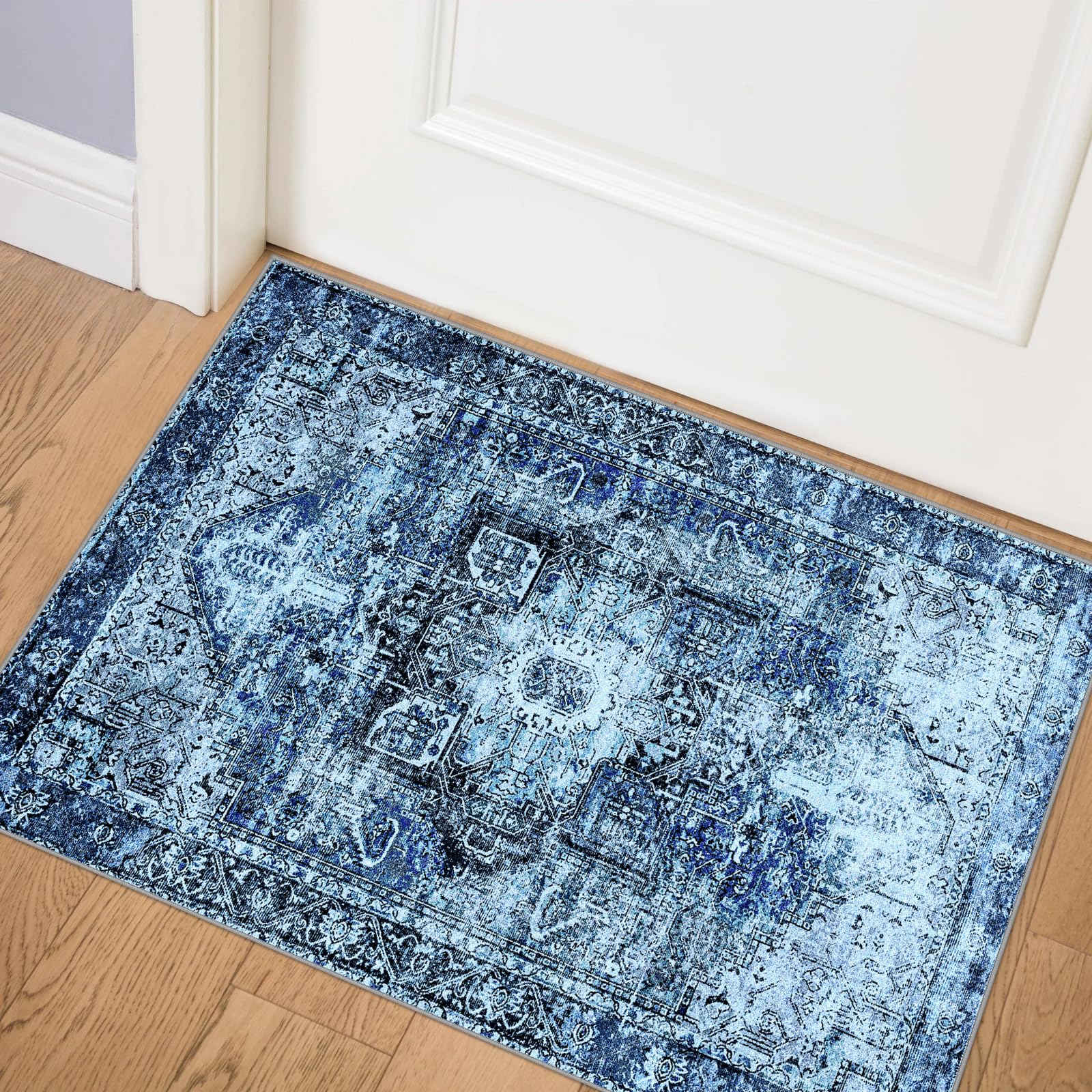 Worxvell 3x5 Washable Rug - 3x5 Bedroom Non Slip Rugs for Kitchen Bathroom Area Rug Oriental Backing Rubber Carpet for Small Entryway Entry Office Indoor Low Pile Throw Mat
