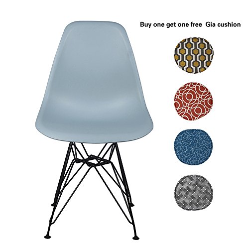GIA Contemporary Armless Dining Chair, Qty of 2, Fog Seat with Black Metal Legs