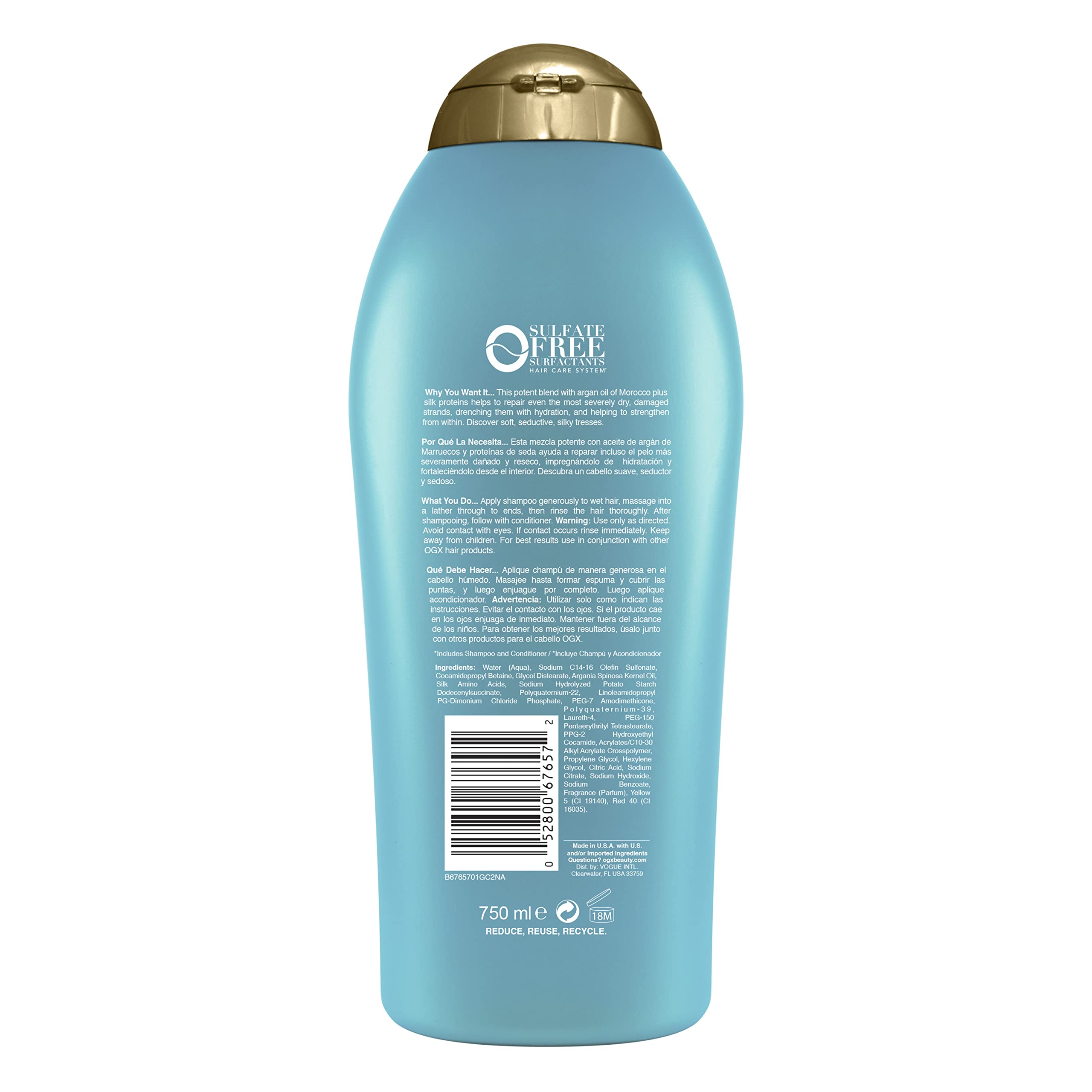 OGX Extra Strength Hydrate & Repair Shampoo with Moroccan Argan Oil for Dry, Damaged Hair - Moisturizing and Smoothing, Paraben & Sulfate-Free, 25.4 Fl Oz