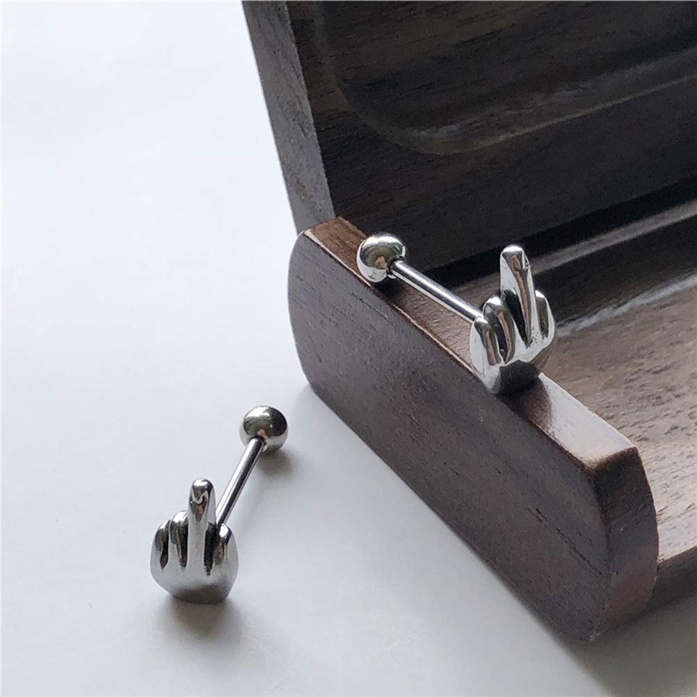 2pcs Steel Tongue Bar with Middle Finger Cartilage Body Piercing Ring for Lip for Man Women