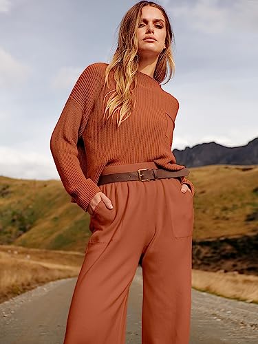 ANRABESS Women's Two Piece Sweater Sets Long Sleeve Knit Pullover Tops Casual Pants Sweat Outfits Set Matching Lounge Set 2023 Fashion Clothes Loungewear 1082xiuhong-M