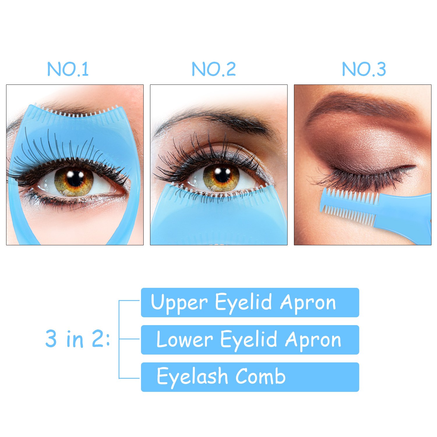 TecUnite 6 Pieces 3 in 1 Eyelashes Tools Mascara Shield Applicator Guard Eyelash Guide for Makeup, 3 Colors