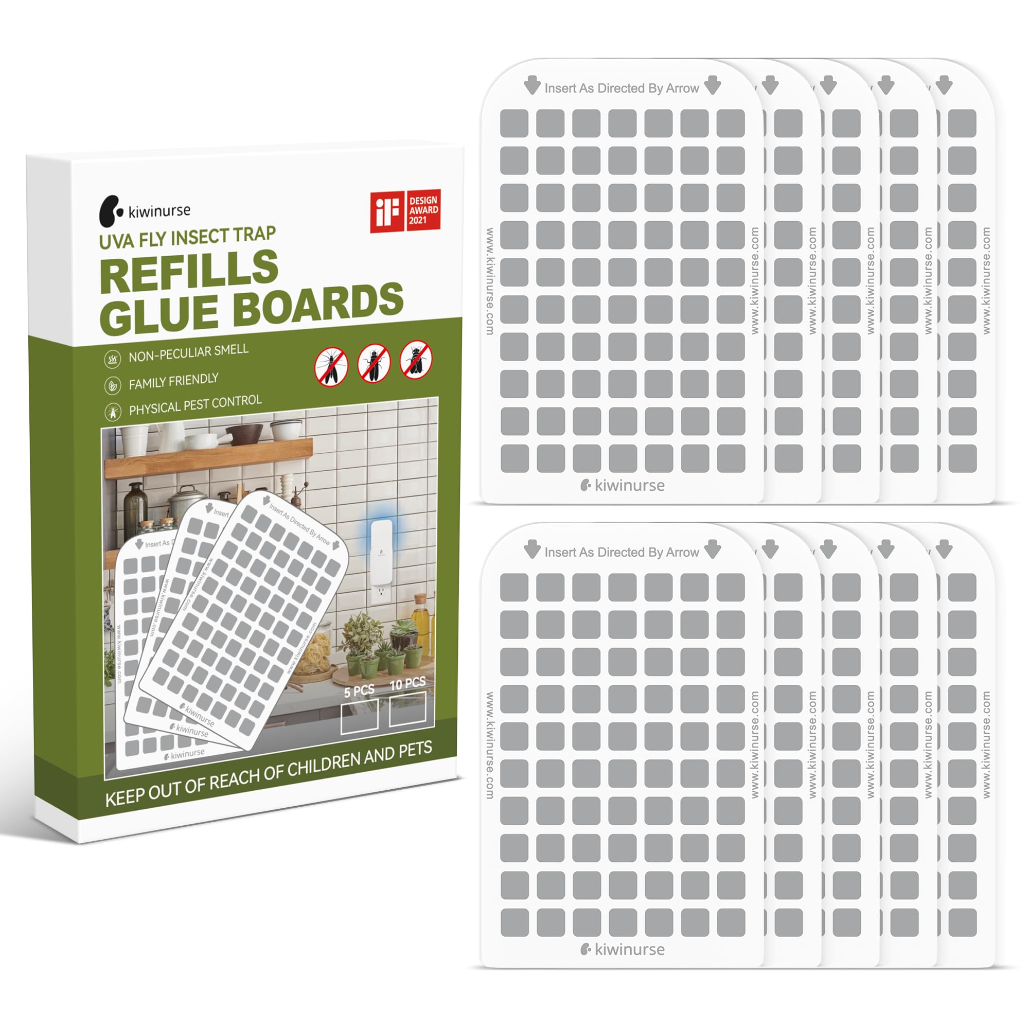 Kiwinurse Indoor Fly Trap Refill Glue Cards for UVLA1001 Indoor Fly Insect Trap - 10Pack, Single Sided Sticky
