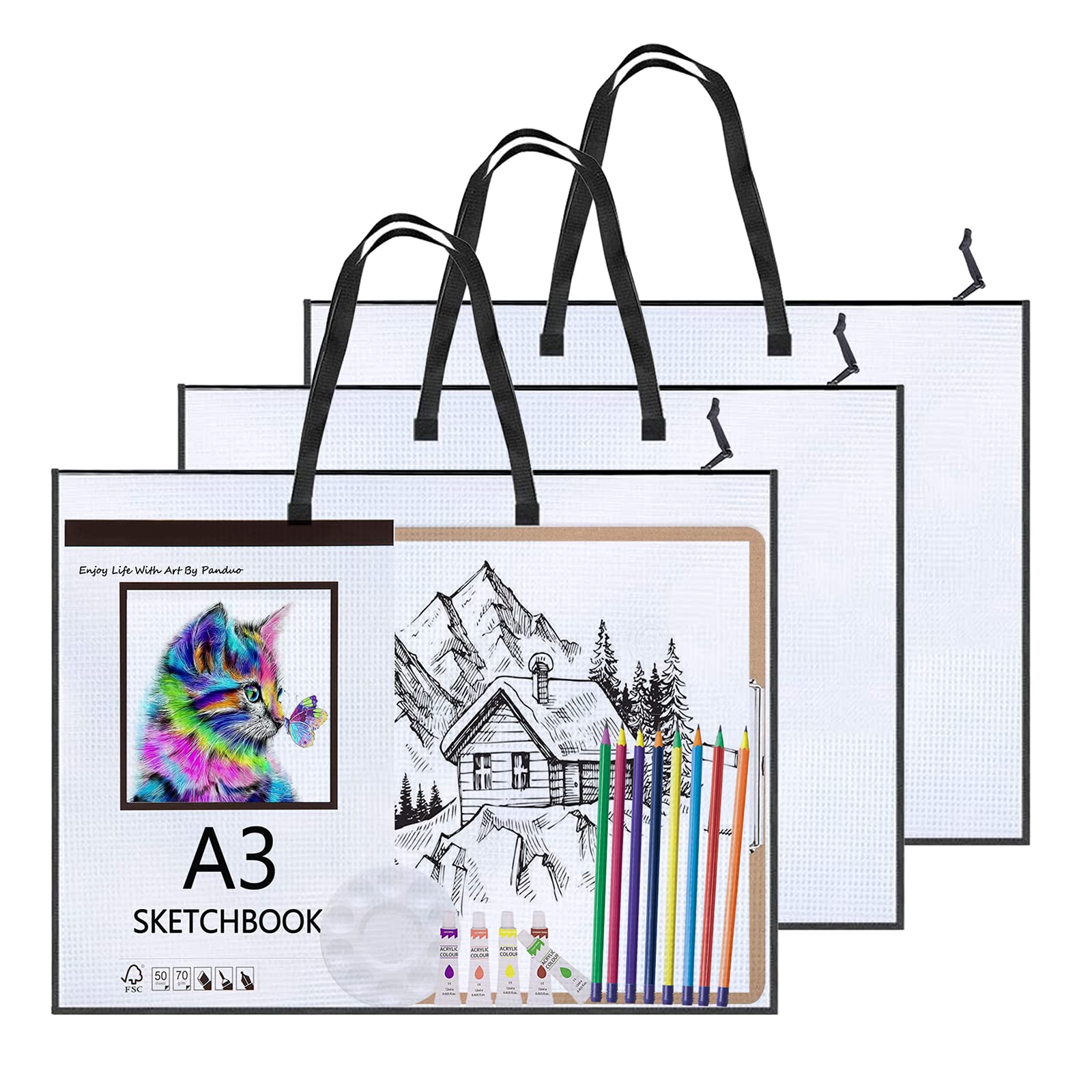 Art Portfolio Bag 19 x 25 inch, Large Poster Storage Bag with Handle and Zipper Portfolio Folder for Artworks, Charts and Teaching Classroom Organization (3 pack)