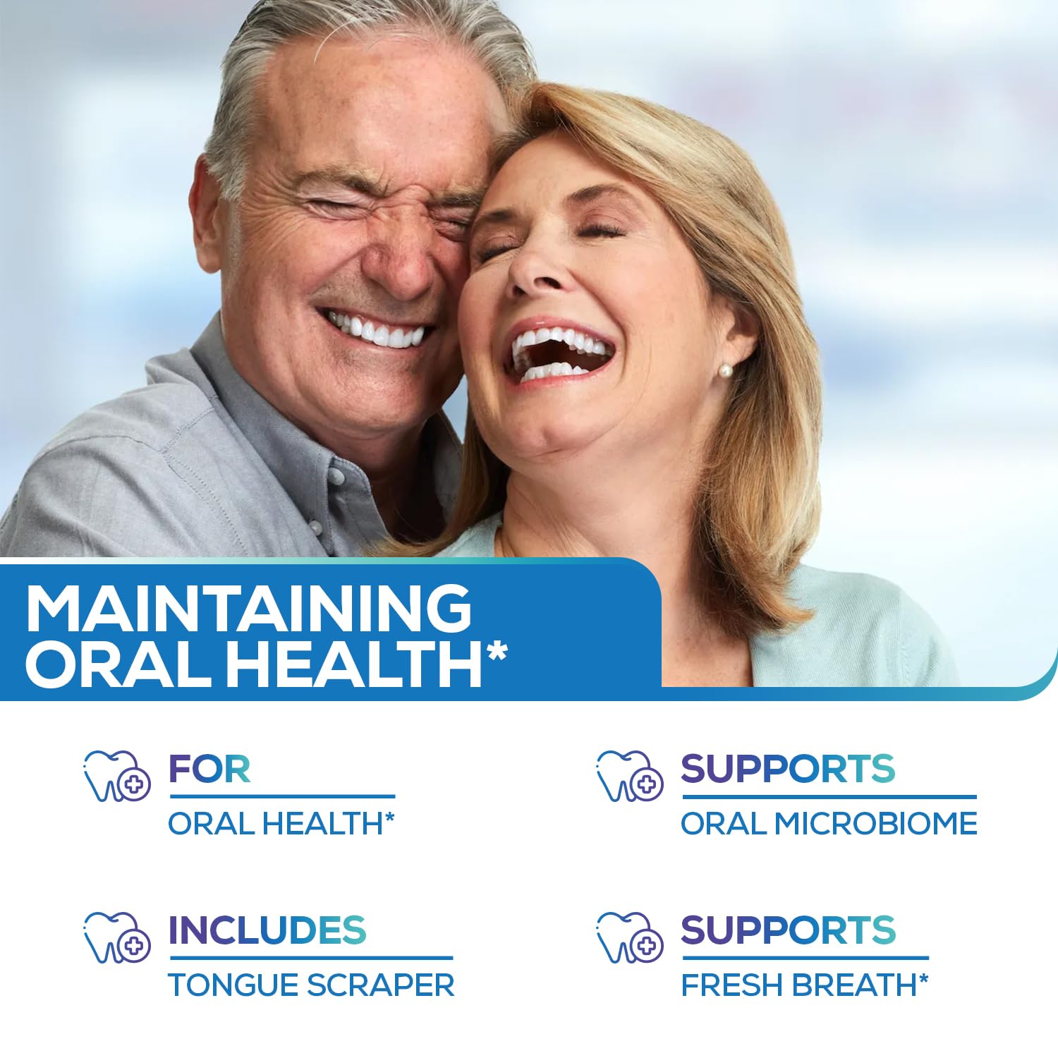 Oral Probiotics & Tongue Scraper for Bad Breath Support - Chewable Dental Probiotic for Teeth & Gums & Fresh Breath - 6 Probiotic Strains - BLIS M18 - Supportive Oral Probiotic - Mint Flavored - 60ct