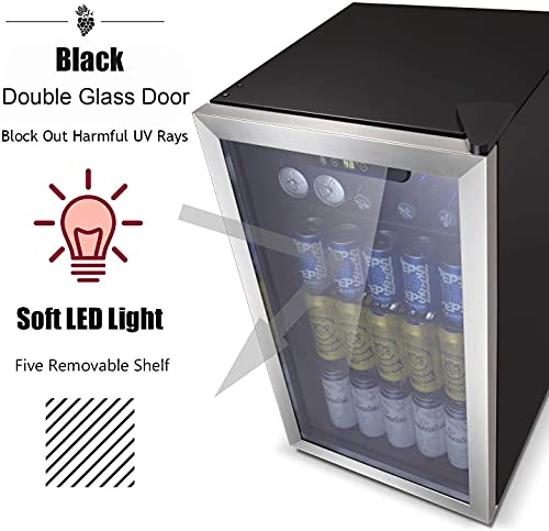 Antarctic Star Beverage Refrigerator -120 Can Mini Fridge for Soda Beer or wine, Small Drink Dispenser, For Office or Bar with Adjustable Removable Shelves, Black, 3.2 Cu.Ft.
