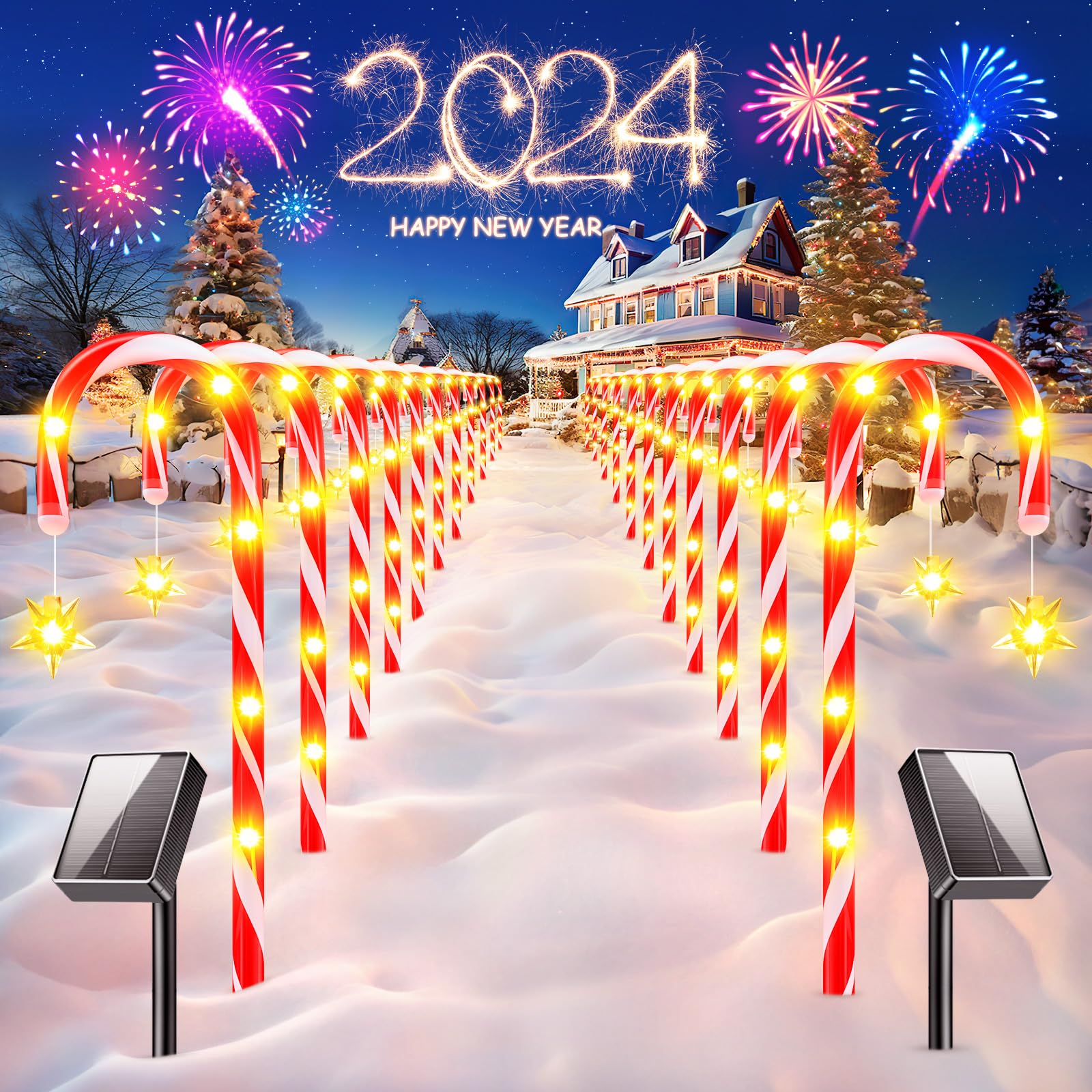 24 Pack Christmas Decorations Outside, Set of 12 KOOPER 19” Solar Candy Cane Christmas Decorations Outdoor Yard with 8 Modes and 144 Bright LED, Waterproof Christmas Candy Cane Lights Outdoor Pathway