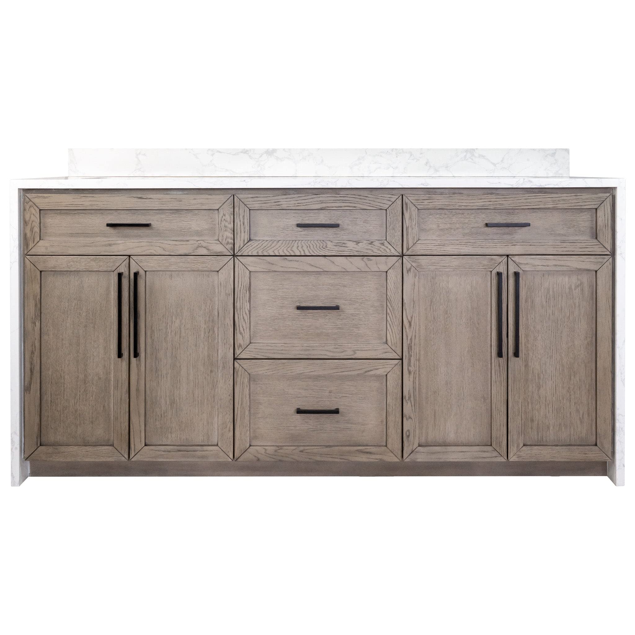 Kitchen Bath Collection Palisade 72-inch Double Bathroom Vanity (Engineered Marble/Gray Oak): Includes Gray Oak Cabinet with Engineered Marble Waterfall Countertop and White Ceramic Sinks