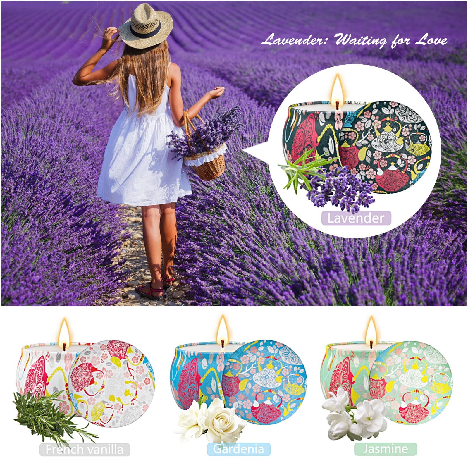 AKJGP Scented Candles Sets for Women,Aromatherapy Candle for Home Scented,4 Pack 4.4 oz Soy Wax Lavender Candles Stress Relief Gifts for Brithday Mother’ Day Coworker