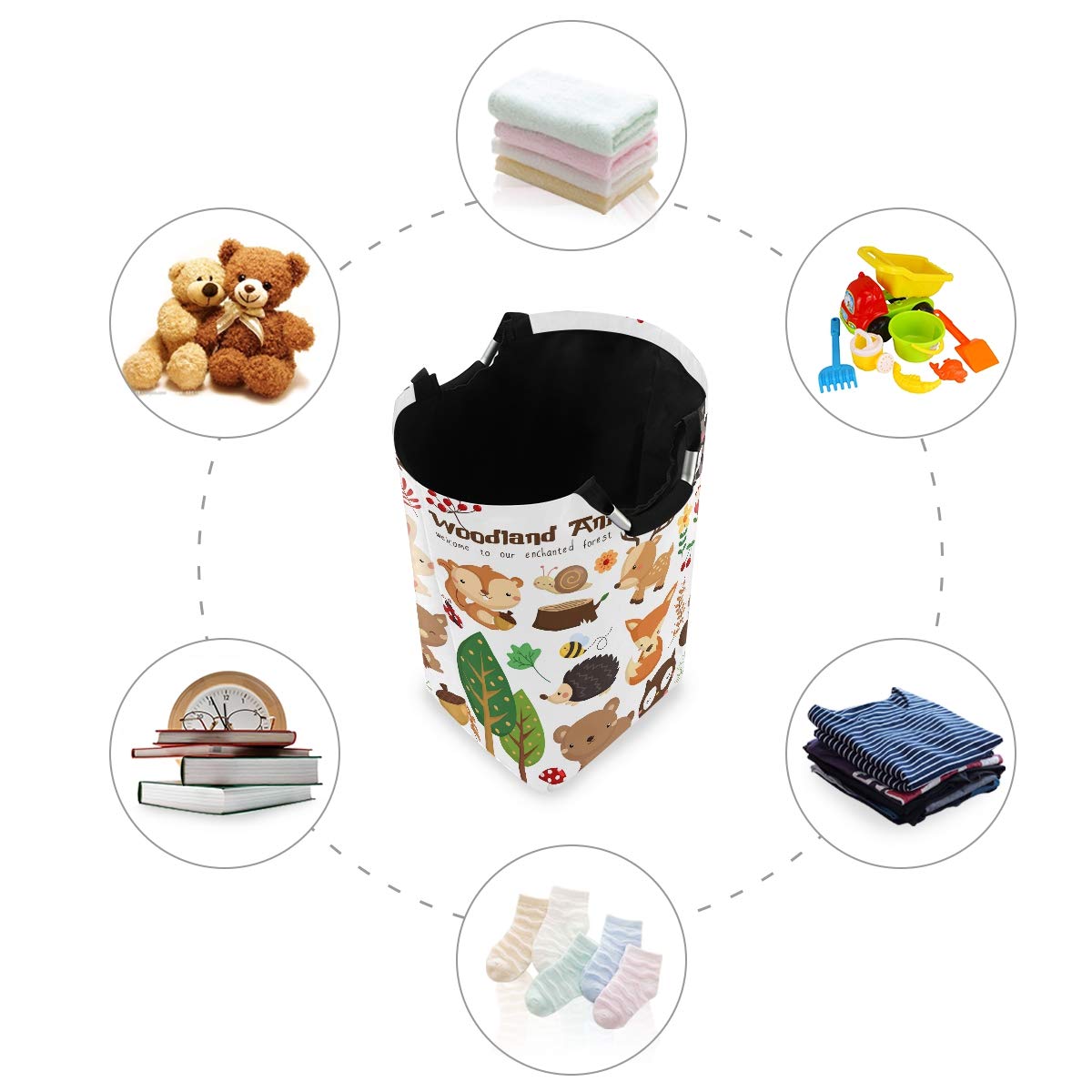 OREZI Woodland Animal Laudry Hamper,Waterproof and Foldable Laundry Bag for Storage Dirty Clothes Toys in Bedroom,Bathroom Dorm Room