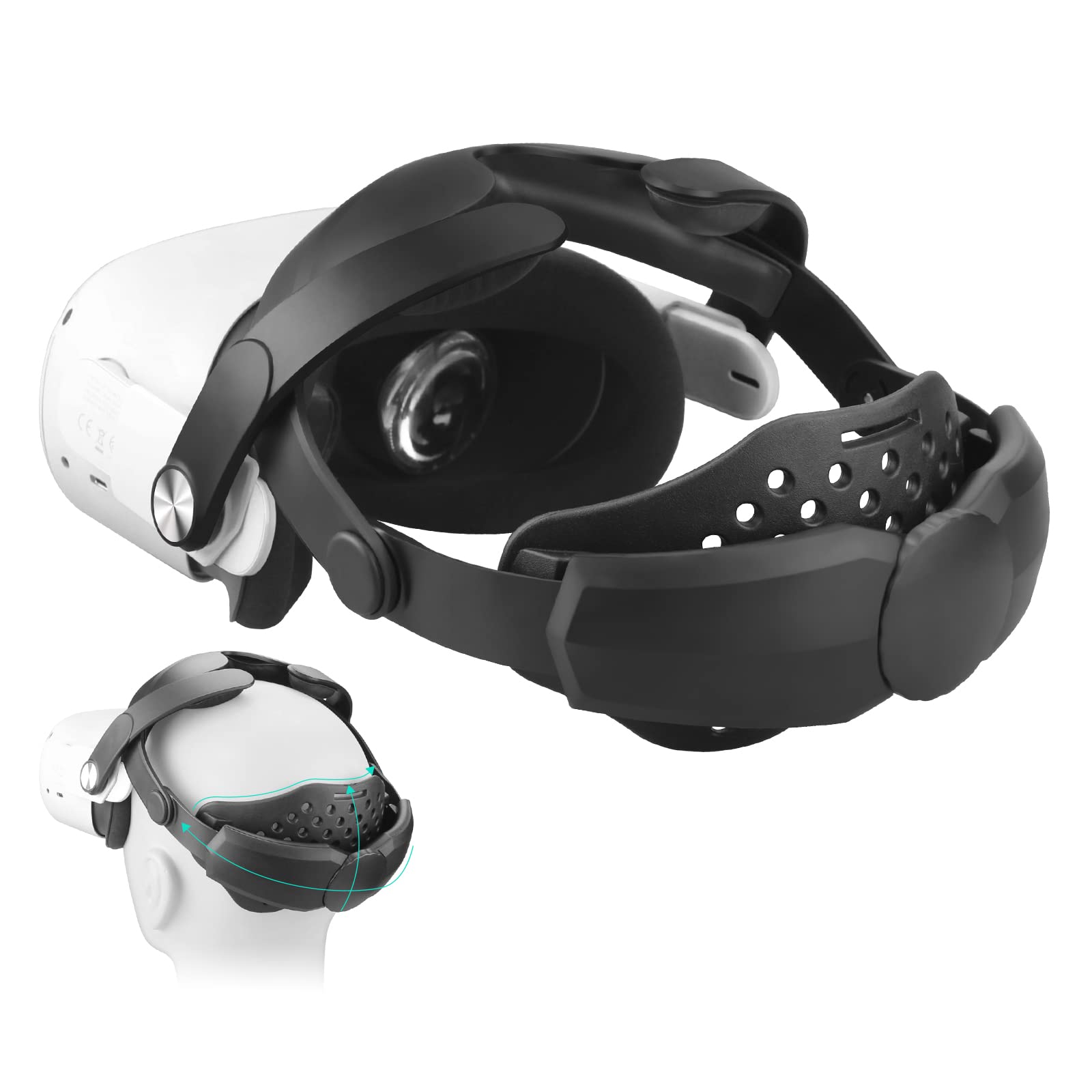 MASiKEN Upgraded Head Strap for VR Headset, Elite Strap Shift Weight On Forehead Release Face Squeeze Enhance Comfort in VR Games, Breathable TPU Back Head Cushion (Black)