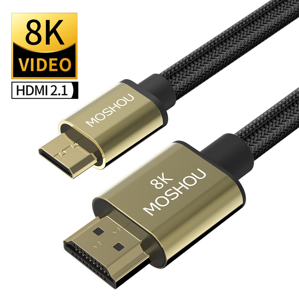 Mini HDMI to HDMI 8K Cable[Gold-plated shell,Braided] High Speed 4K@120Hz 4K@60Hz HDMI 2.1 Cord,Compatible with Nikon,Canon EOS,Camera,Camcorder,Tablet,Graphics Video Cards,Pico Projector(12 Feet)