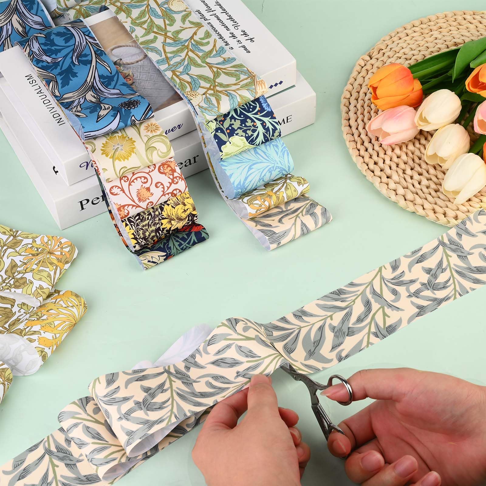 50Pcs William Morris Floral Jelly Fabric Strips Roll for Quilting Crafting Spring Summer Floral Precut Patchwork for Sewing DIY Crafts 2.55 Inch Polyester Fabric Bundles