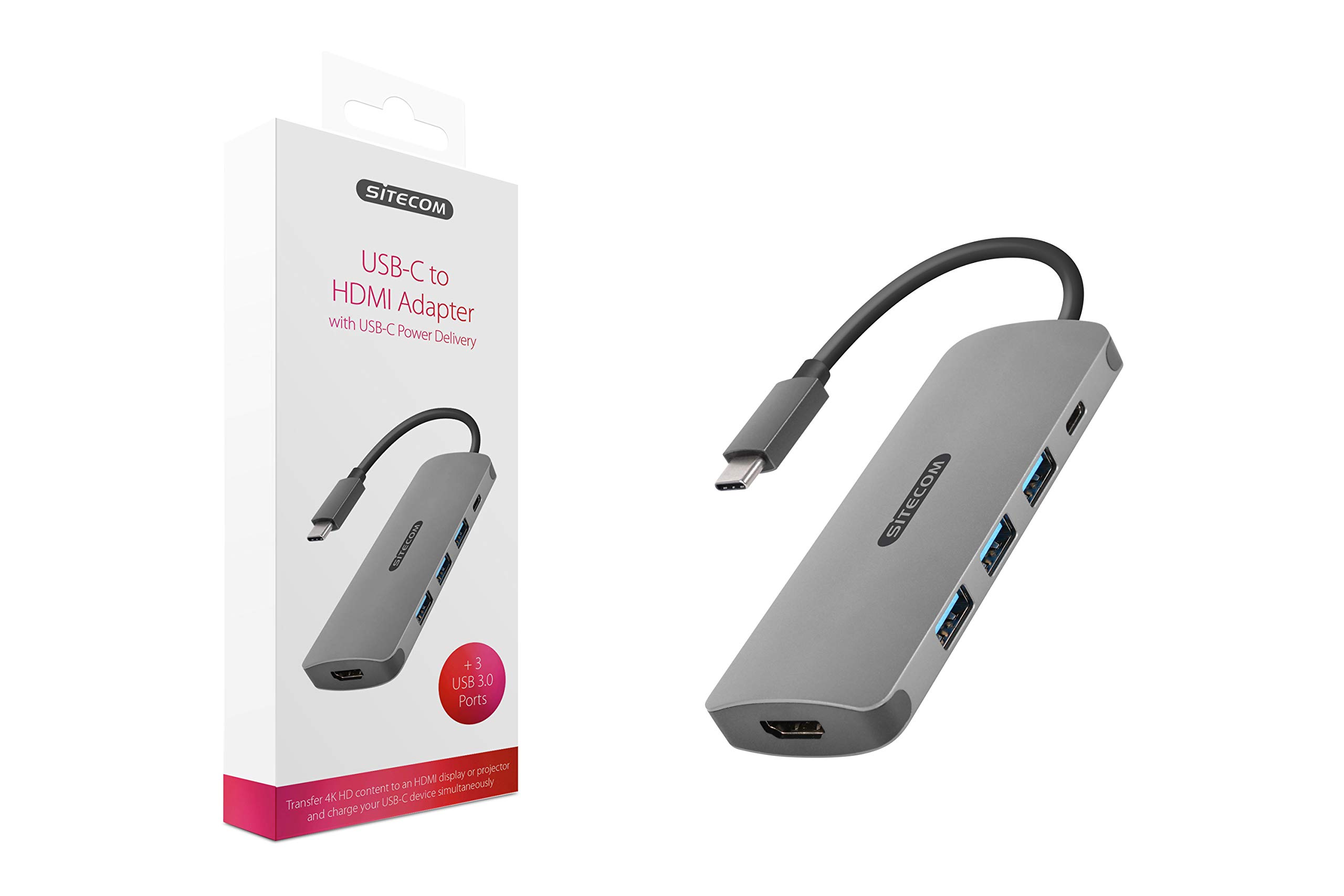 Sitecom USB-C to HDMI Adapter - with USB-C Power Delivery + 3 USB 3.0 Ports