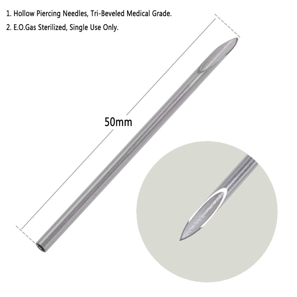 ZS 100pcs Body Piercing Needles - Ear Navel Nose Lip Nipple Piercing, 14G, 15G, 16G, 18G, 20G, Disposable Professional Body Piercing Needles Tool, Tattoo Supplies (15G)