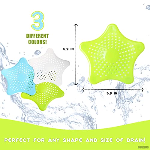 3Pcs Starfish Rubber Sink Strainers - Drain Hair Catcher - Kitchen Sink Strainer Stopper Silicone Drain Cover - Tub Drain Hair Catcher, Bathroom Sink Drain Strainer for Sink, Bathtub Strainer
