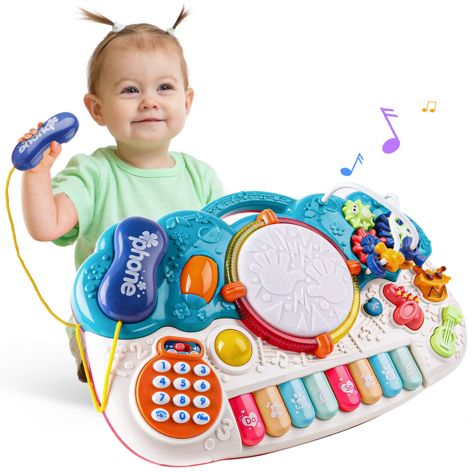 TWFRIC Baby Piano Toys 6 in 1 Toddler Piano Keyboard Drum Set 6 to 12-18 Months Toddlers Music Toy Early Education Musical Learning Toys Gift for 1 2 3 Years Old Kids Girls Boys