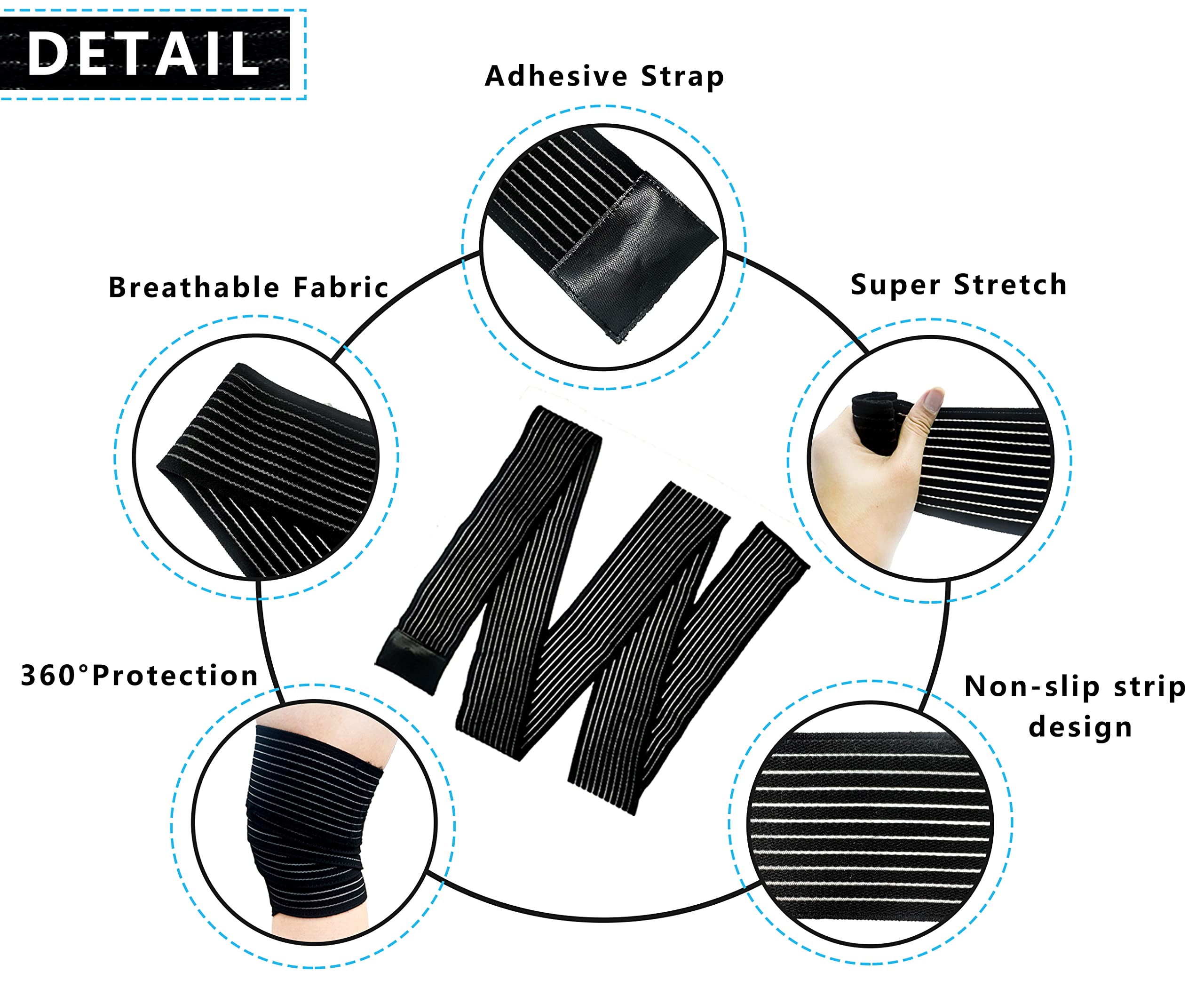 4 Packs Black Elastic Calf Compression Bandage 71 Inches Extra Long Sports Knee Wraps Brace Support Adjustable Leg Compression Sleeve for Stabilizing Ligament, Joint Pain, Sport