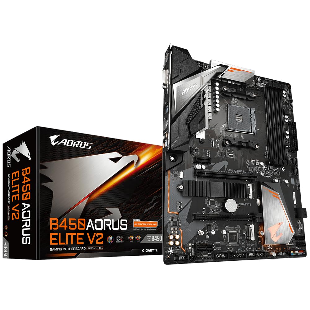 Gigabyte B450 AORUS Elite V2 Motherboard - Supports AMD Series 5000 CPUs, up to 3600MHz DDR4 (OC), 2xPCIe 3.0 x4 M.2, WiFi, GbE LAN, USB 3.1 Gen 1
