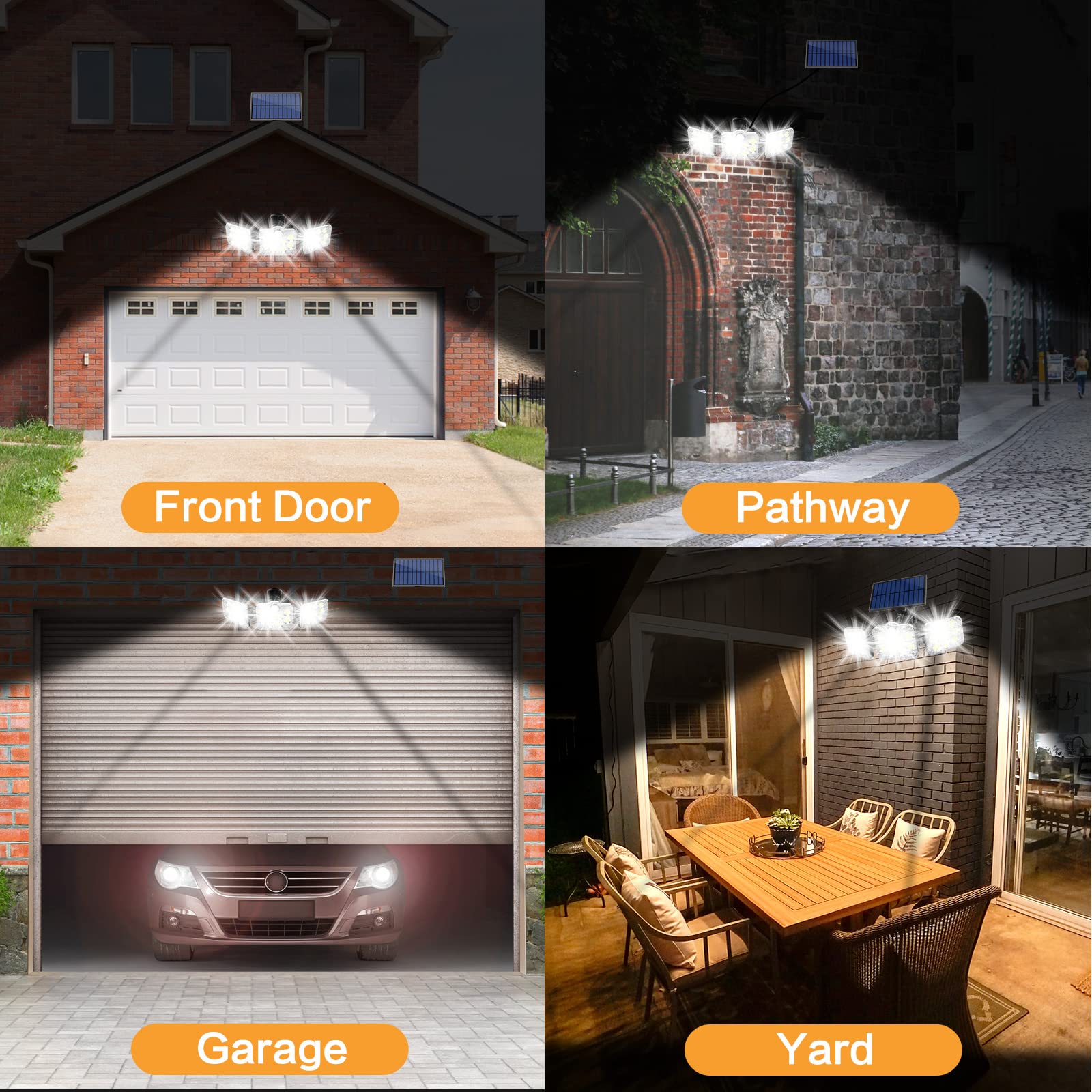 Solar Lights Outdoor, 164 Led Flood Light Outdoor IP65 Waterproof, 3 Heads Solar Security Lights with Motion Sensor, Motion Sensor Lights for Garage Garden Yard Patio, 2 Pack Outdoor Solar Lights