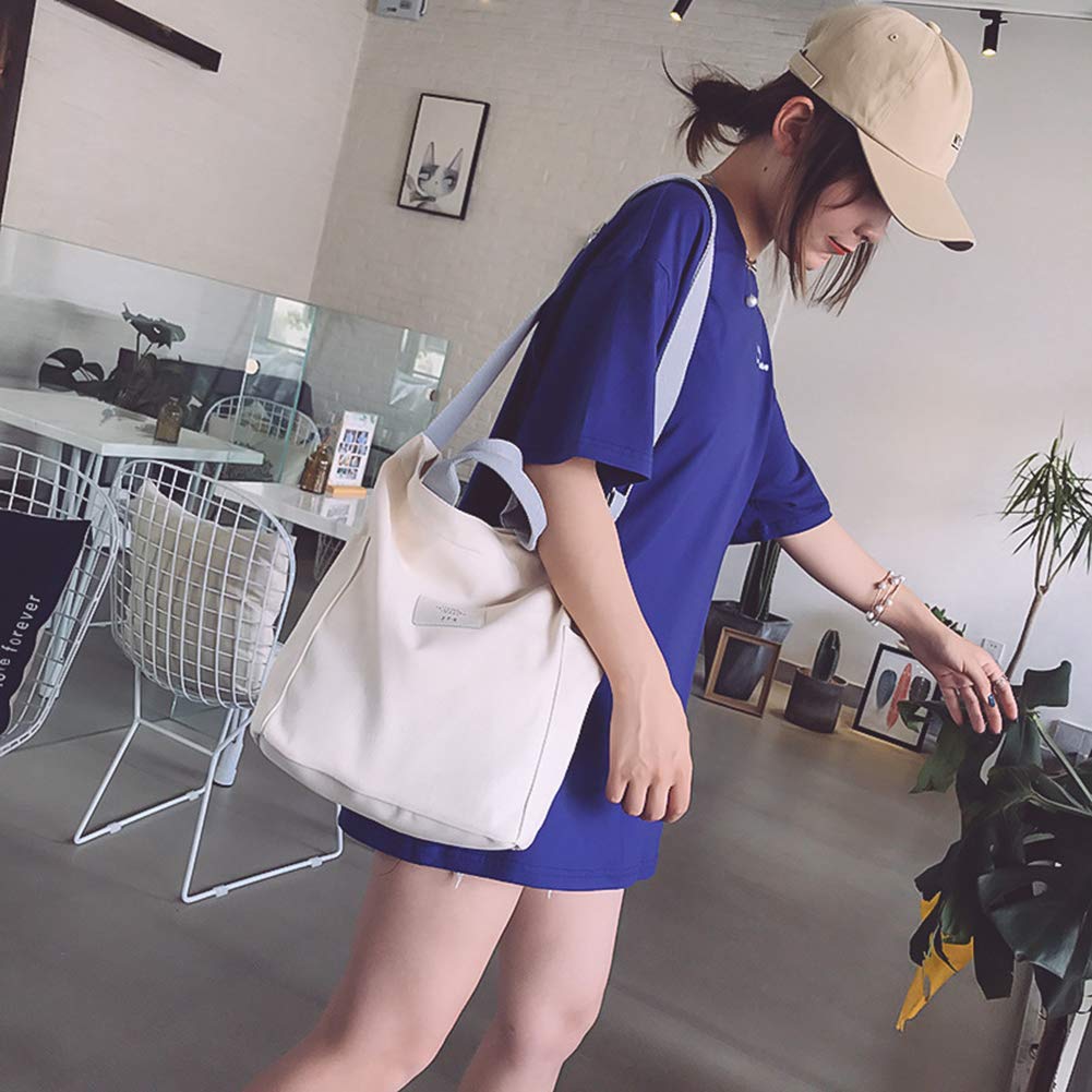 Belsmi Shoulder Bag Canvas Totes Bag Shopping Cotton Crossbody Travel Weekend Handbag Work Bag (Small, Beige)