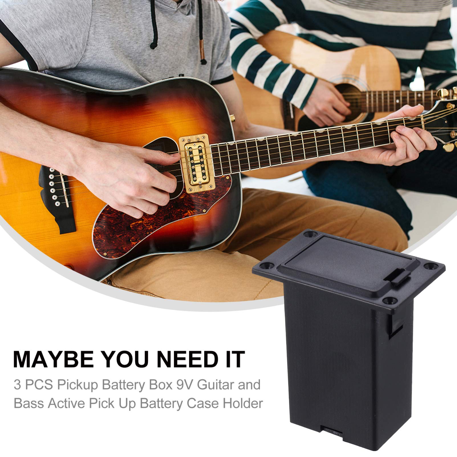 3pcs Pickup Battery Box 9V Plastic Guitar Active Battery Case Holder for Guitar Bass Pickup Replacement Tool (Black)