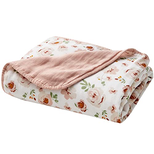DaysU 6-Ply Muslin Swaddle Blankets for Newborn Babies, Soft Breathable Bamboo Cotton Muslin Baby Blankets Unisex for Boys Girls, Baby Crib Toddler Bed, Large 47" x 47", 1 Pack - Floral