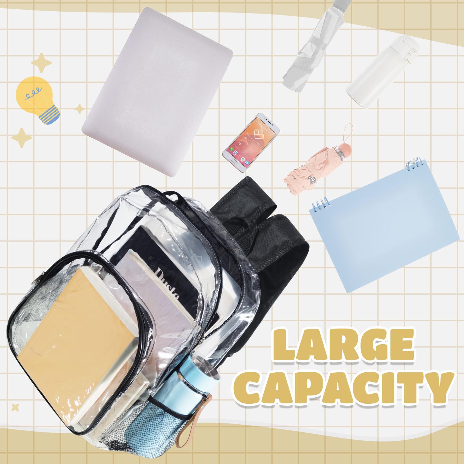 24 Pcs Clear Backpack Heavy Duty Clear Bookbags Clear Backpack Stadium Approved 16 Transparent See Through Backpacks for Stadium, Concert, Sports, Work, School, Security