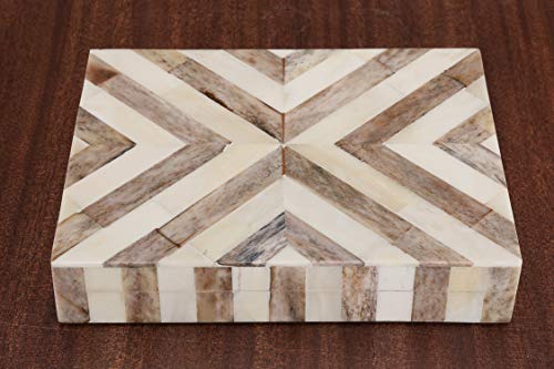 Handicrafts Home Chevron Pattern Brown White Jewelry Organizer and Storage Box for Women Girls Gift Wrap Boxes 8x5x1.5