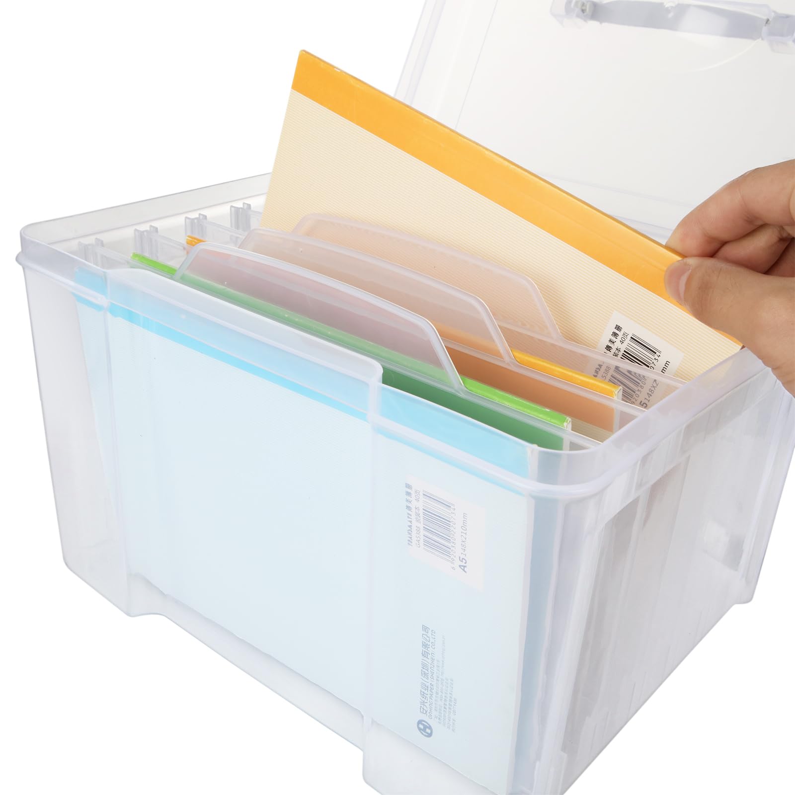 ABuff Greeting Card Storage and Organizer Box with 6 Adjustable Dividers, Clear Plastic Photo Storage Box Card Organizer Box for Photos, Scrapbook, Stickers, Envelopes
