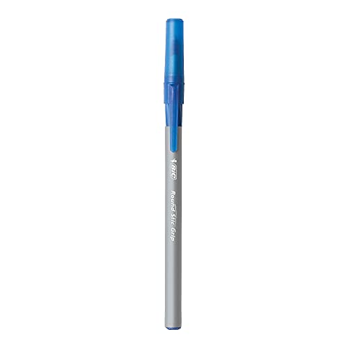BIC Round Stic Grip Xtra Comfort Ballpoint Pen, Medium Point (1.2mm), Blue, 8-Count