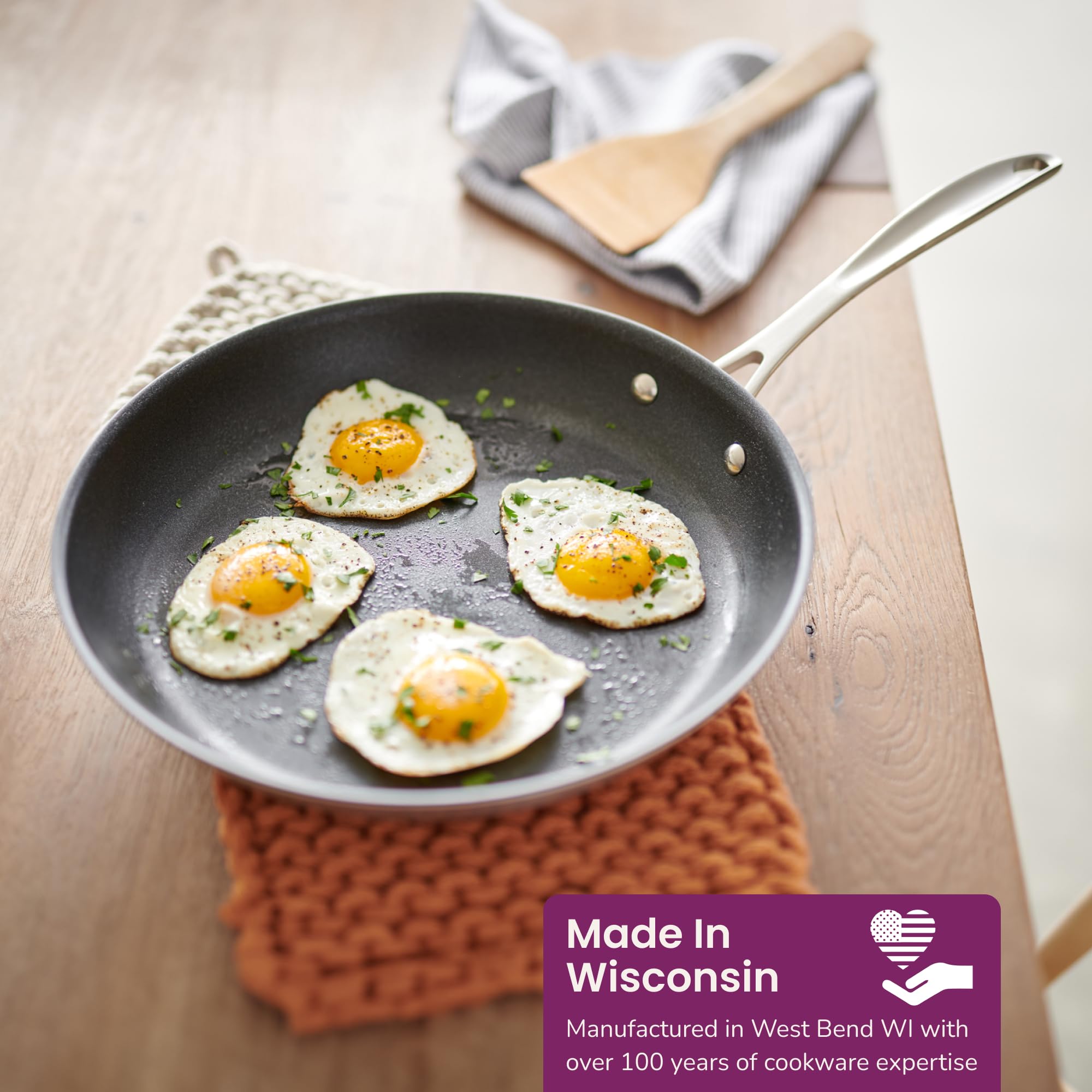 American Kitchen - 12 inch Premium Nonstick Skillet & Frying Pan, Stainless Steel, Durable Coating, Made In America