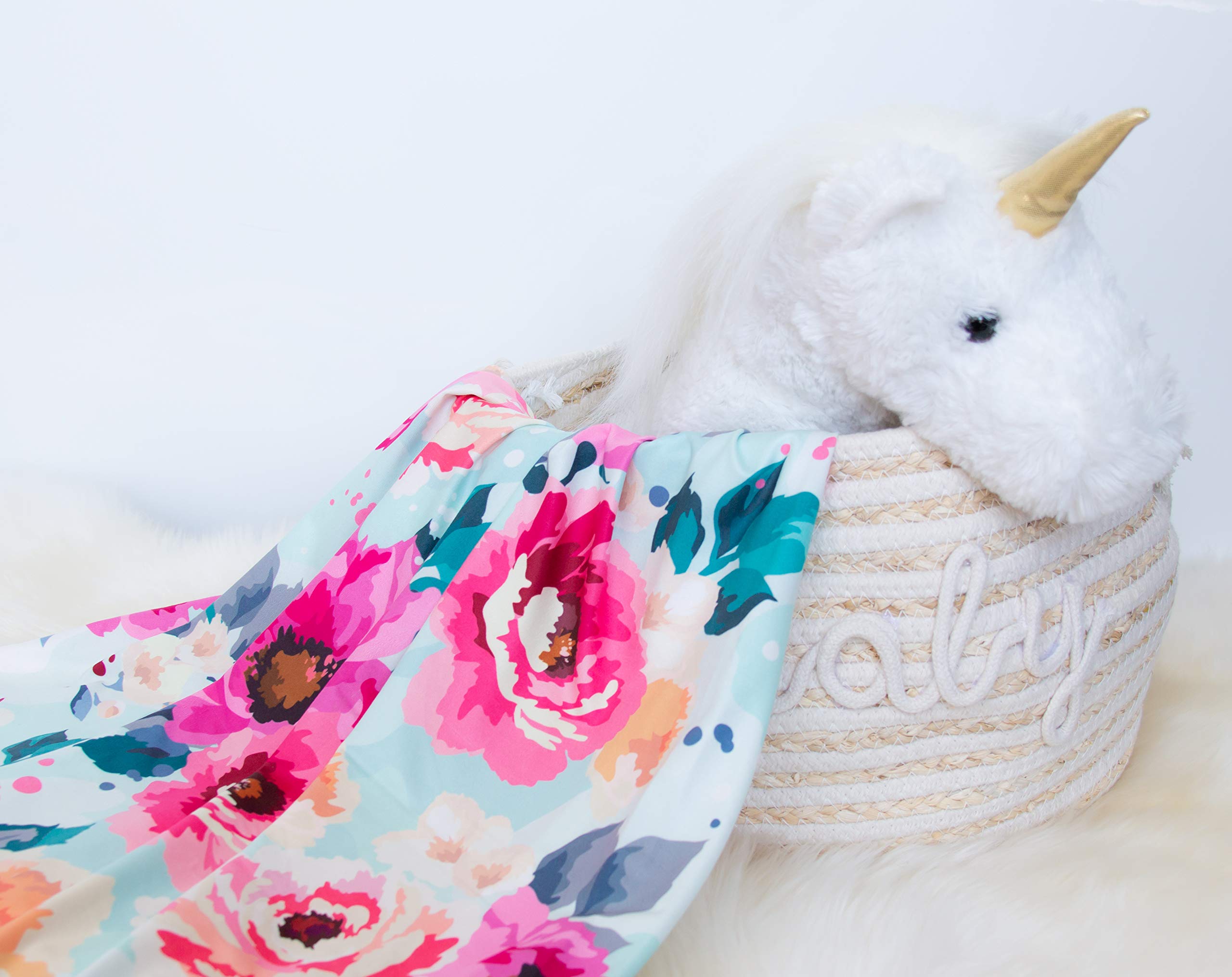 Little Bubbles Baby Swaddle Blanket & Headband Set - Pink Floral Pattern - Newborn Girl Swaddle - Modern Style - Unisex - One Size