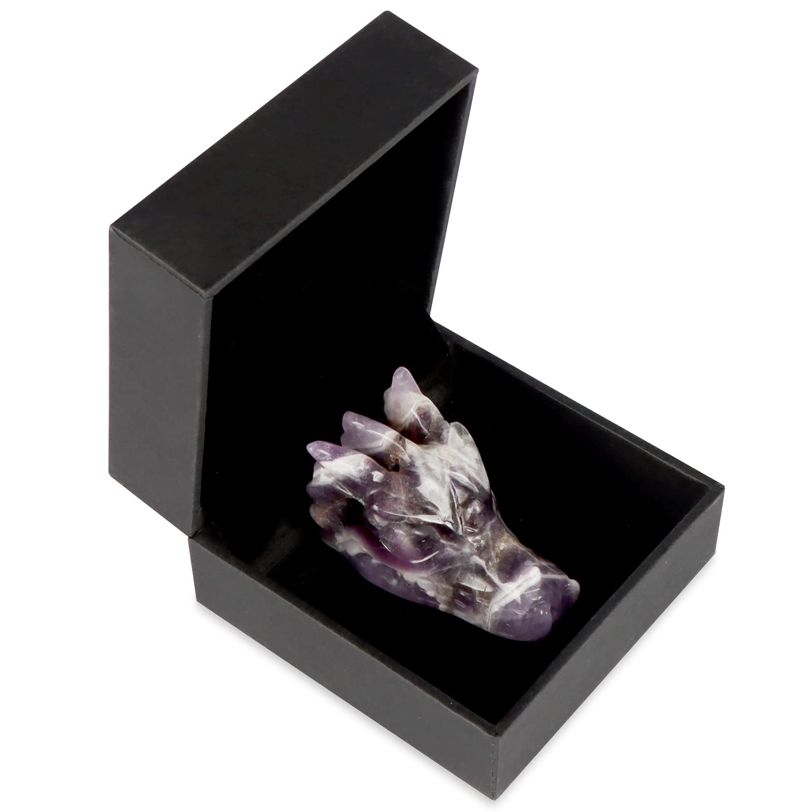 Artistone 2" Crystal Dragon Head Skull Statue, Hand Carved Realistic Dragon Gem Figurines Healing Stone Sculpture for Home Decor with Gift Box