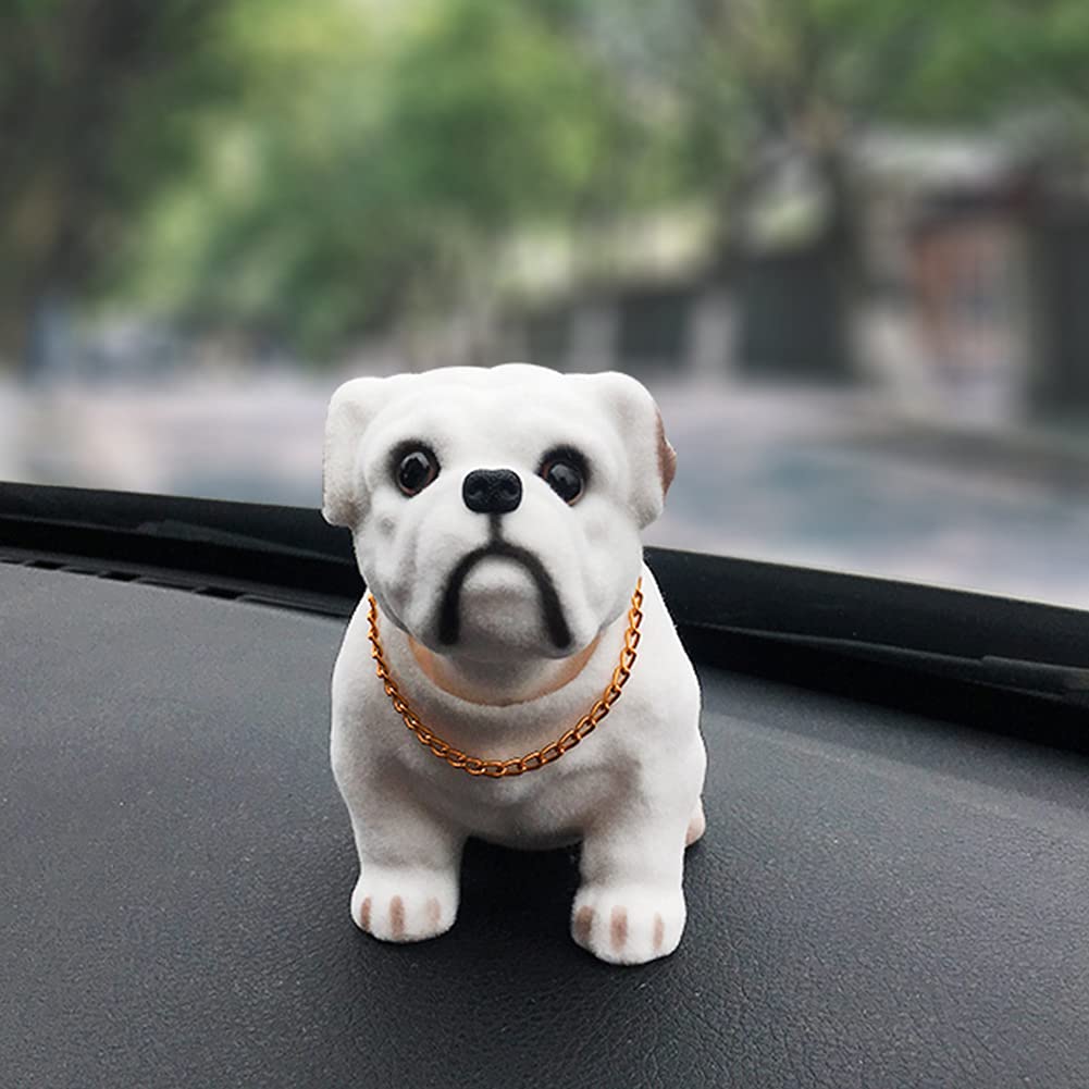 SEADEAR Car Nodding Dog Decoration Cute Dog Ornaments Shaking Head Dog Car Dashboard Ornaments Ornamentss Creative Gifts Car Ornaments (White Bulldog)