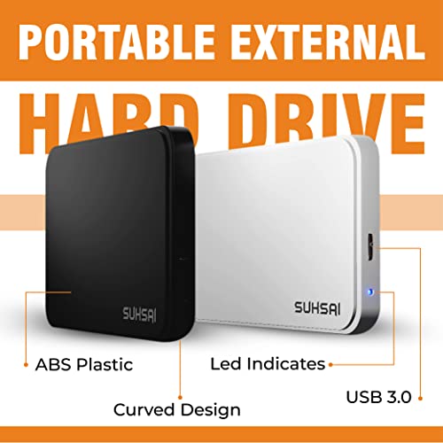 SUHSAI 100GB Ultra Slim Portable External Hard Drive USB 3.0 Storage Backup - 2.5" HDD Storage Memory Expansion Compatible with Laptop, PC, Desktop, PS4, PS5, Mac - Rapid Data Transfer - Black